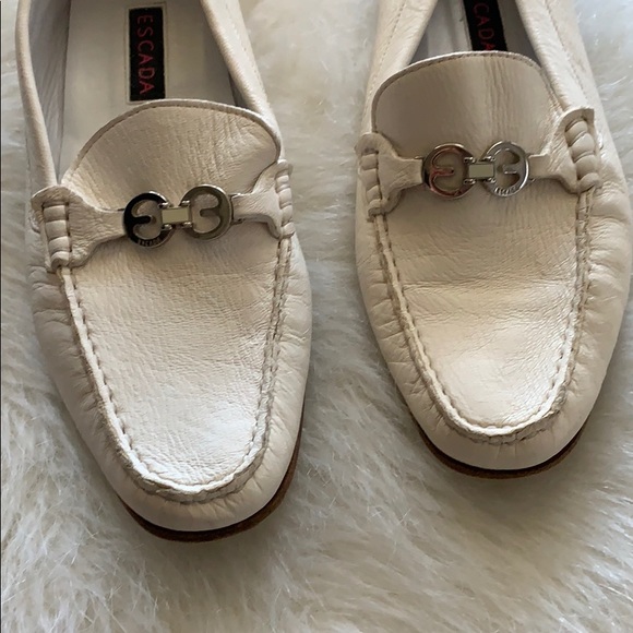 Escada | Shoes | Escada White Pebbled Leather Loafer Shoe | Poshmark
